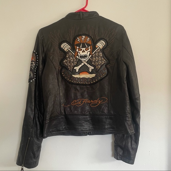 Ed Hardy | Jackets & Coats | Ed Hardy Genuine Brown Leather Jacket ...